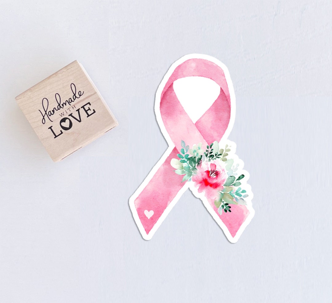 Breast Cancer Awareness Vinyl Sticker, Pink Ribbon Watercolor Floral ...