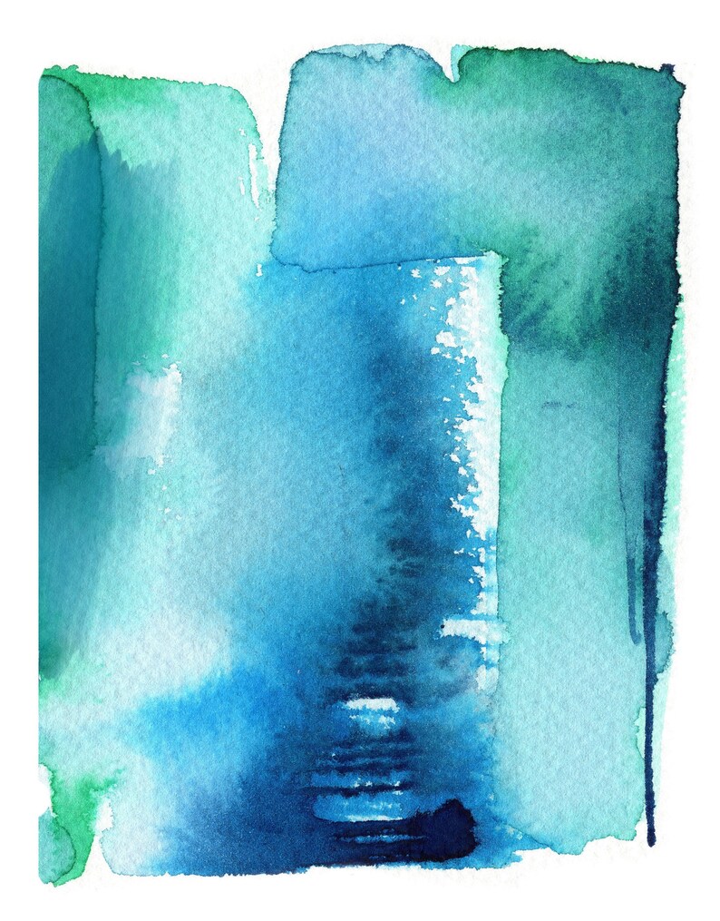 Blue Abstract Print Set of 2 Navy Green Watercolor Beach - Etsy