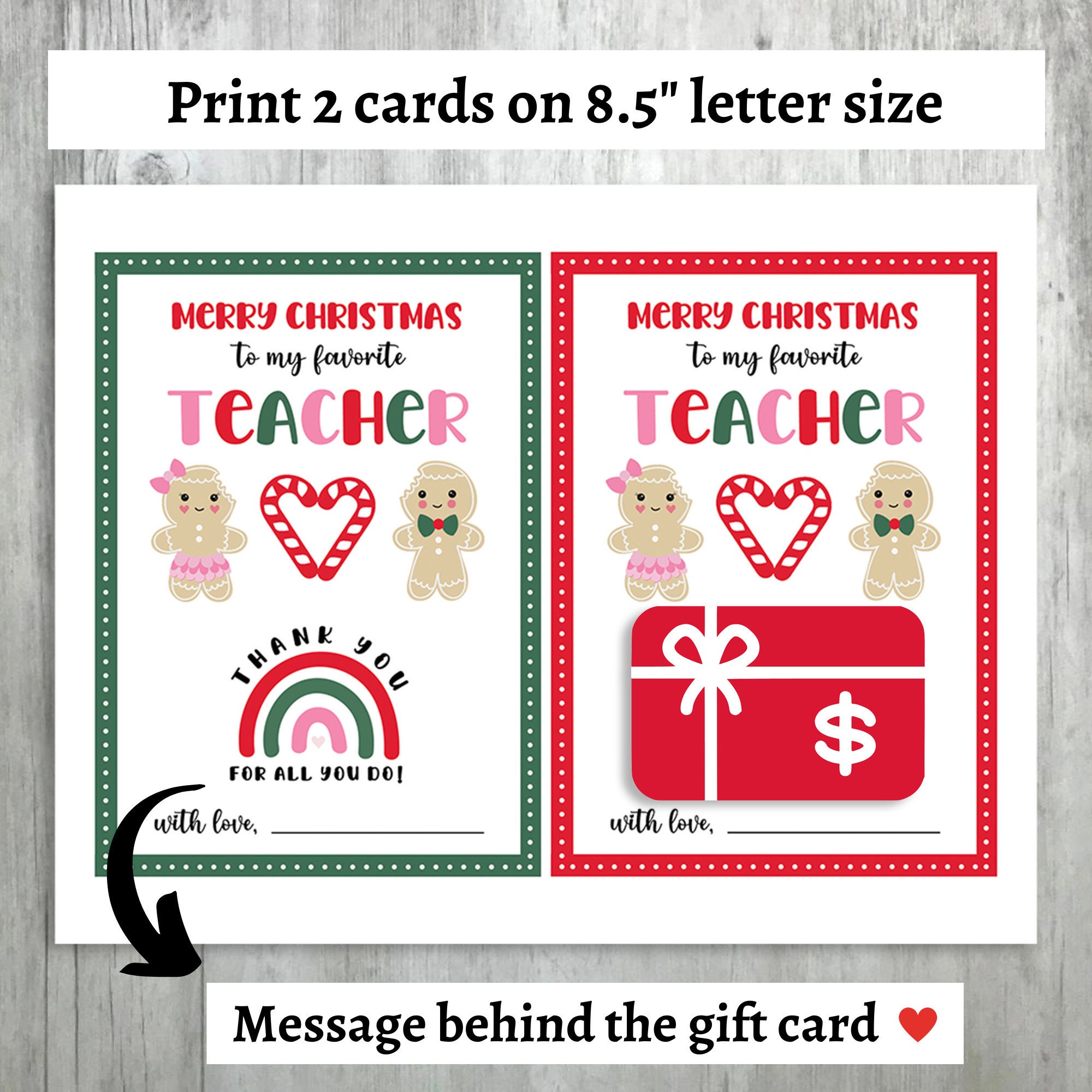 PRINTABLE Christmas Gift Card Holder for Teacher Merry - Etsy