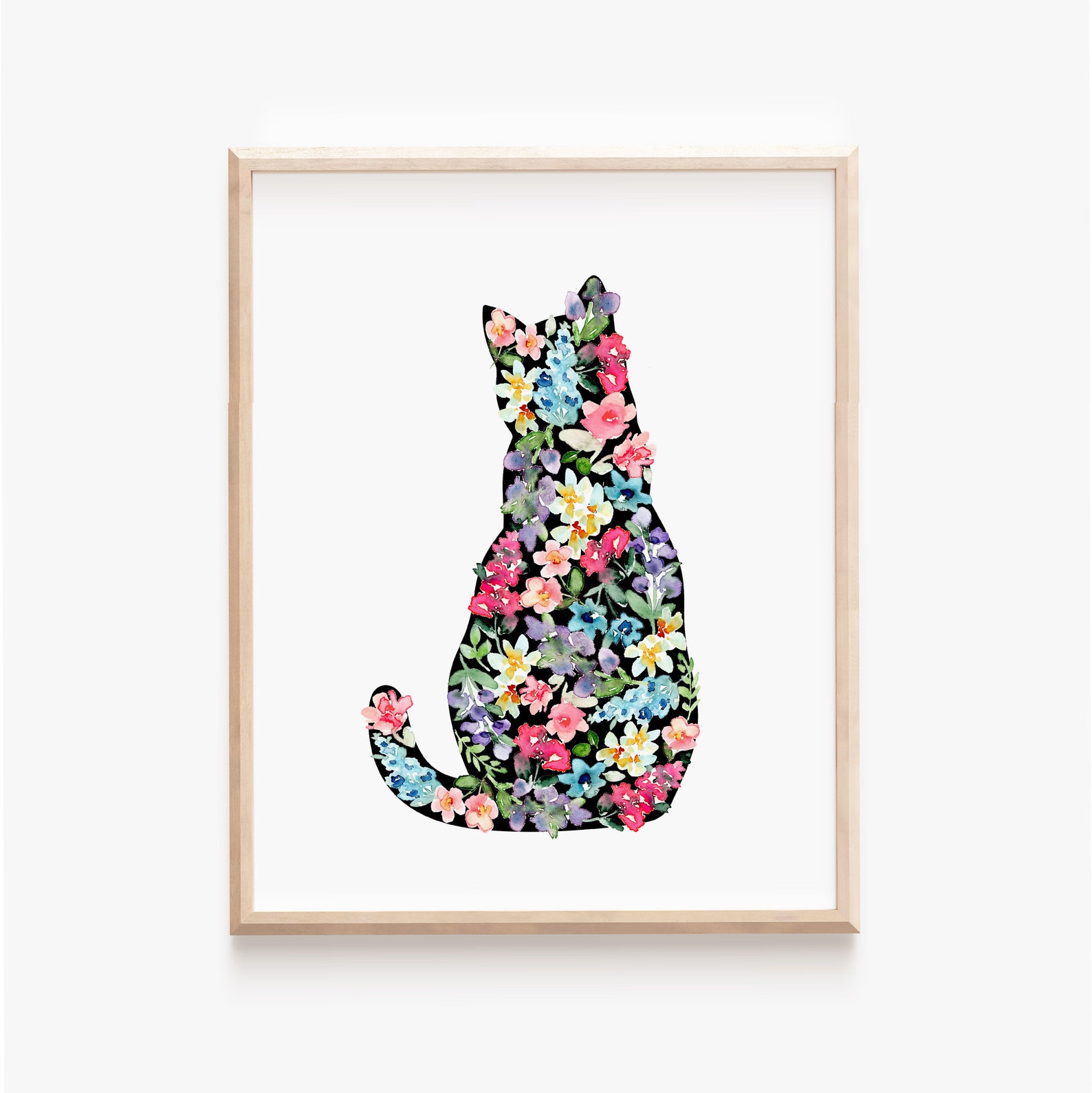 Colorful Floral Cat Art Print Wildflower Pattern Pet Wall - Etsy