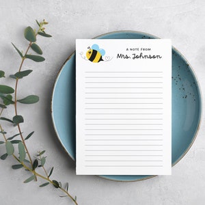 Teacher Note Pad Personalized, Custom School Stationery Name, Cute Bee ...