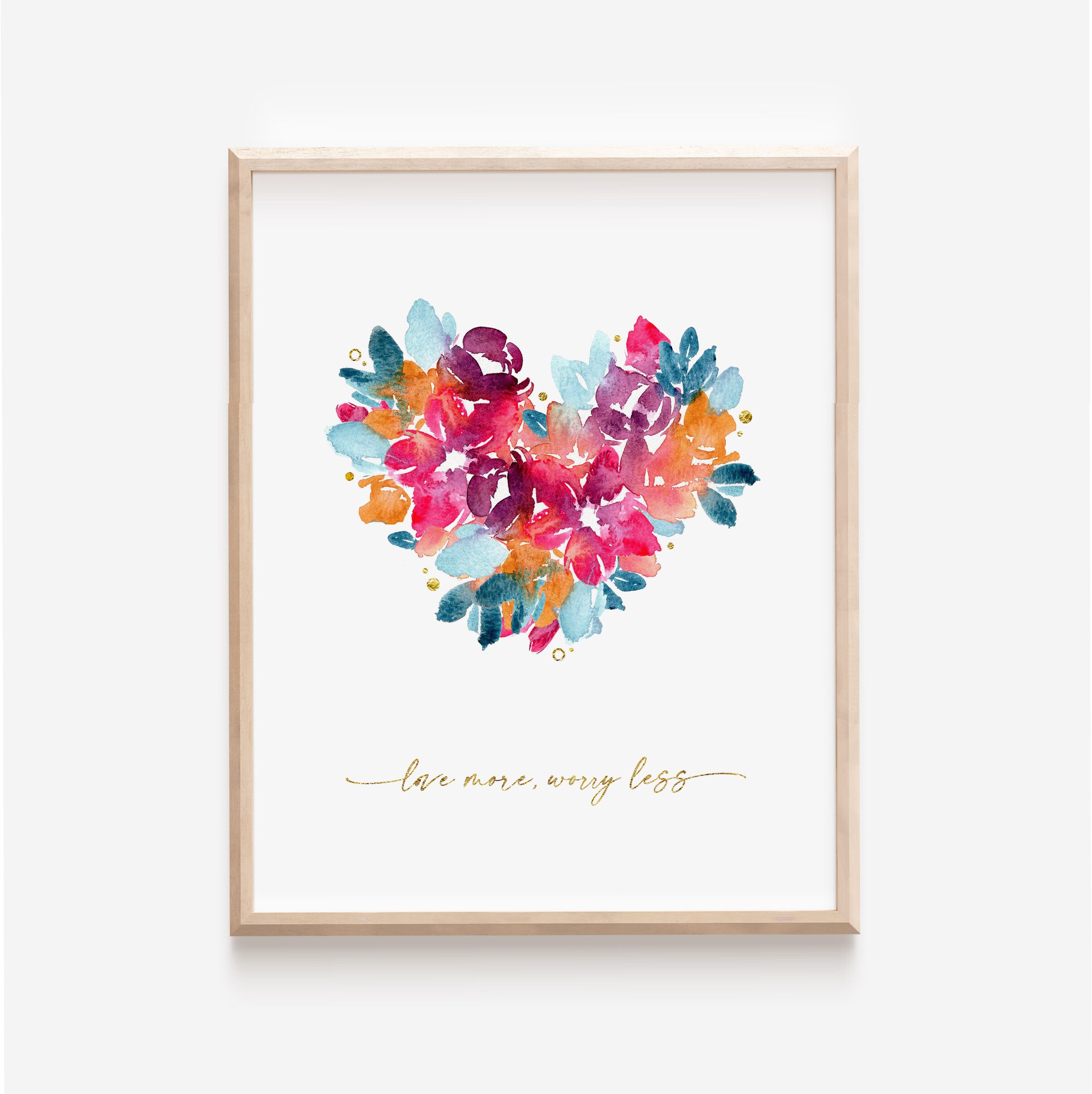 Love More Worry Less Quote Art Print, Positive Empowerment Gold ...