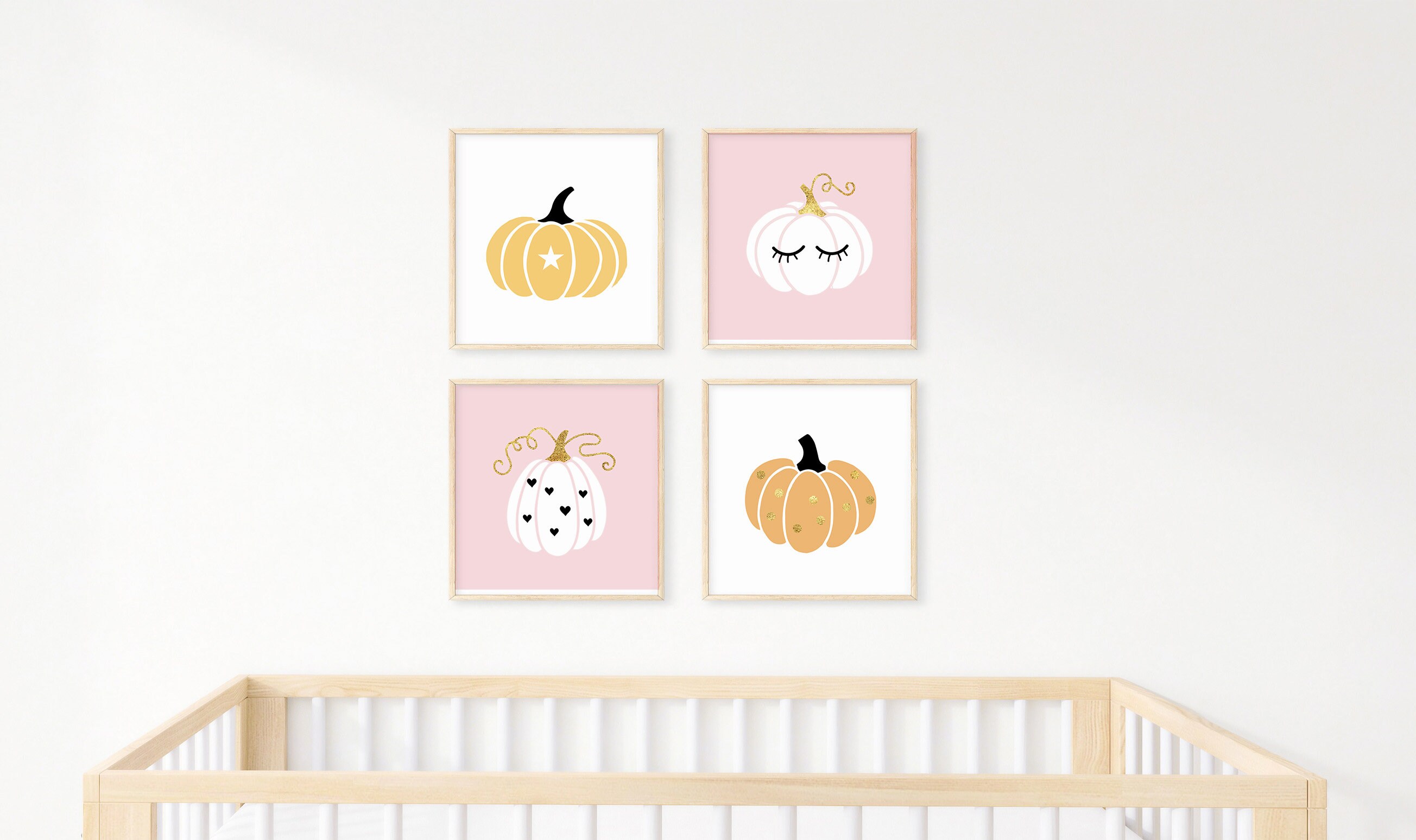 Pink Pumpkin Wall Art PRINTABLE, Cute Pumpkin Nursery Digital Print Set ...