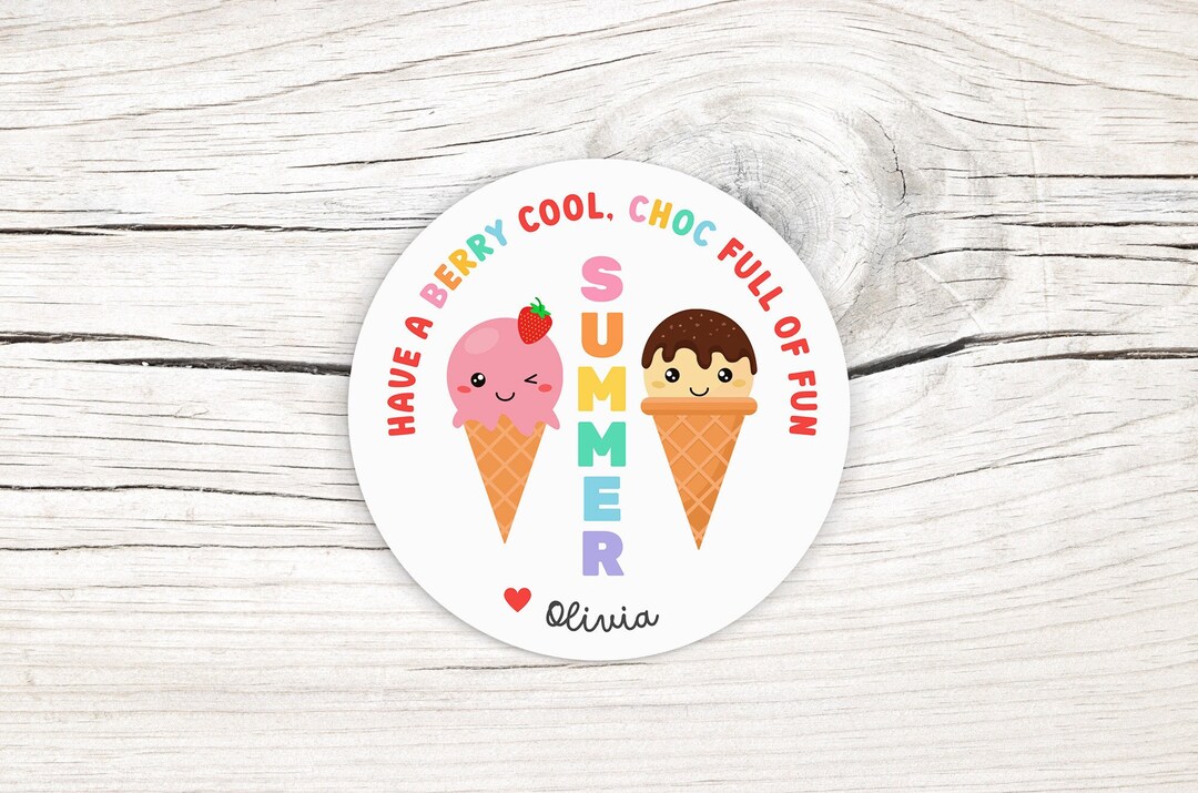 Personalized End of Year Stickers, Ice Cream Summer Break Labels, Kids ...