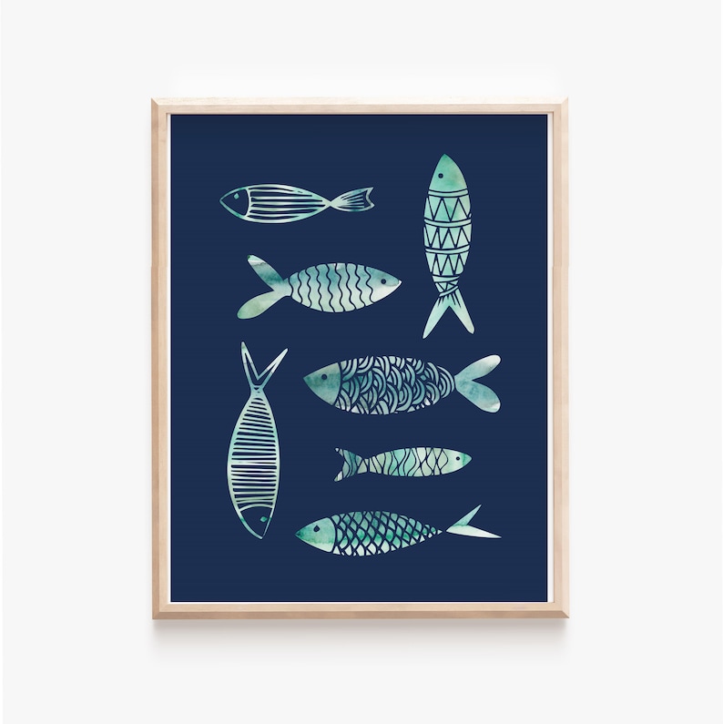 Fish Nursery Art PRINTABLE, Boy's Room Fish Print Set, Ocean Kids Decor ...