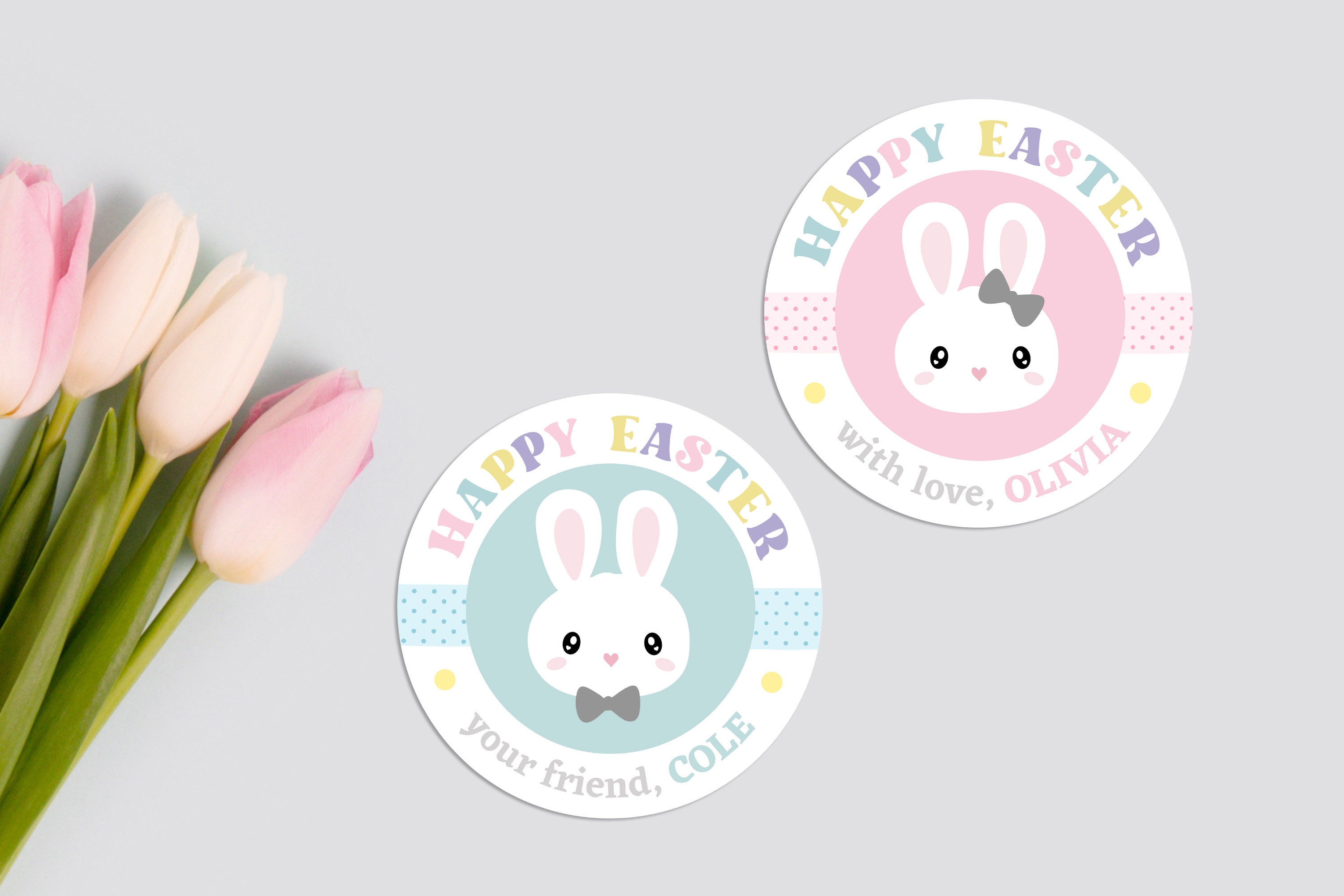 Personalized Easter Bunny Stickers, Pastel Easter Labels for Treat Bags ...