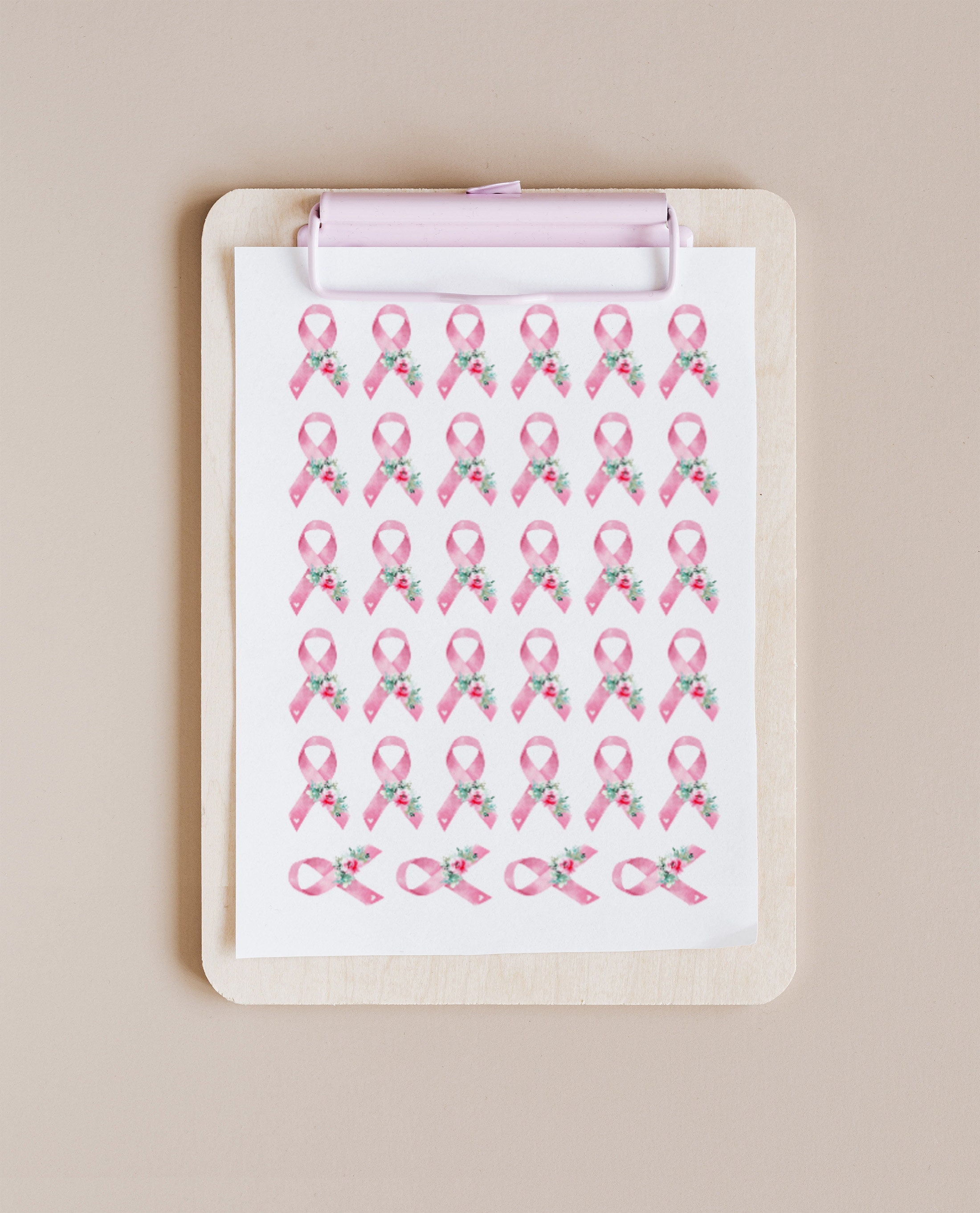 Pink Ribbon Breast Cancer Stickers, Watercolor Floral Seals, Breast ...