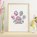 Floral Cat Paw Art Print, Pastel Pink Green Flower Pet Decor ...