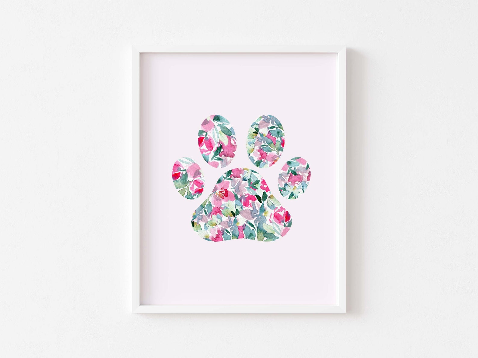 Floral Cat Paw Art Print Pastel Pink Green Flower Pet Decor | Etsy