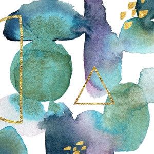 Jewel Tone Watercolor Abstract Art Print, Modern Vibrant Wall Art, Gold ...