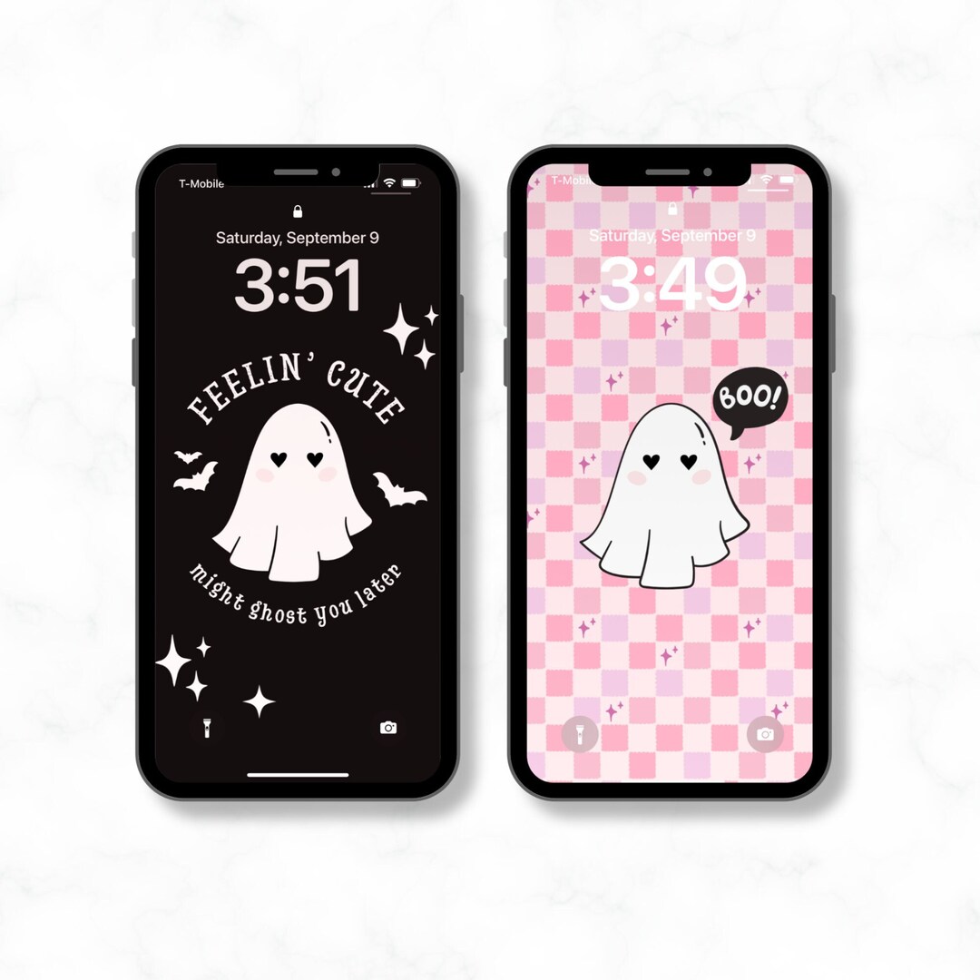 Halloween Phone Wallpapers, Cute Ghost Bat Digital Download, Retro ...