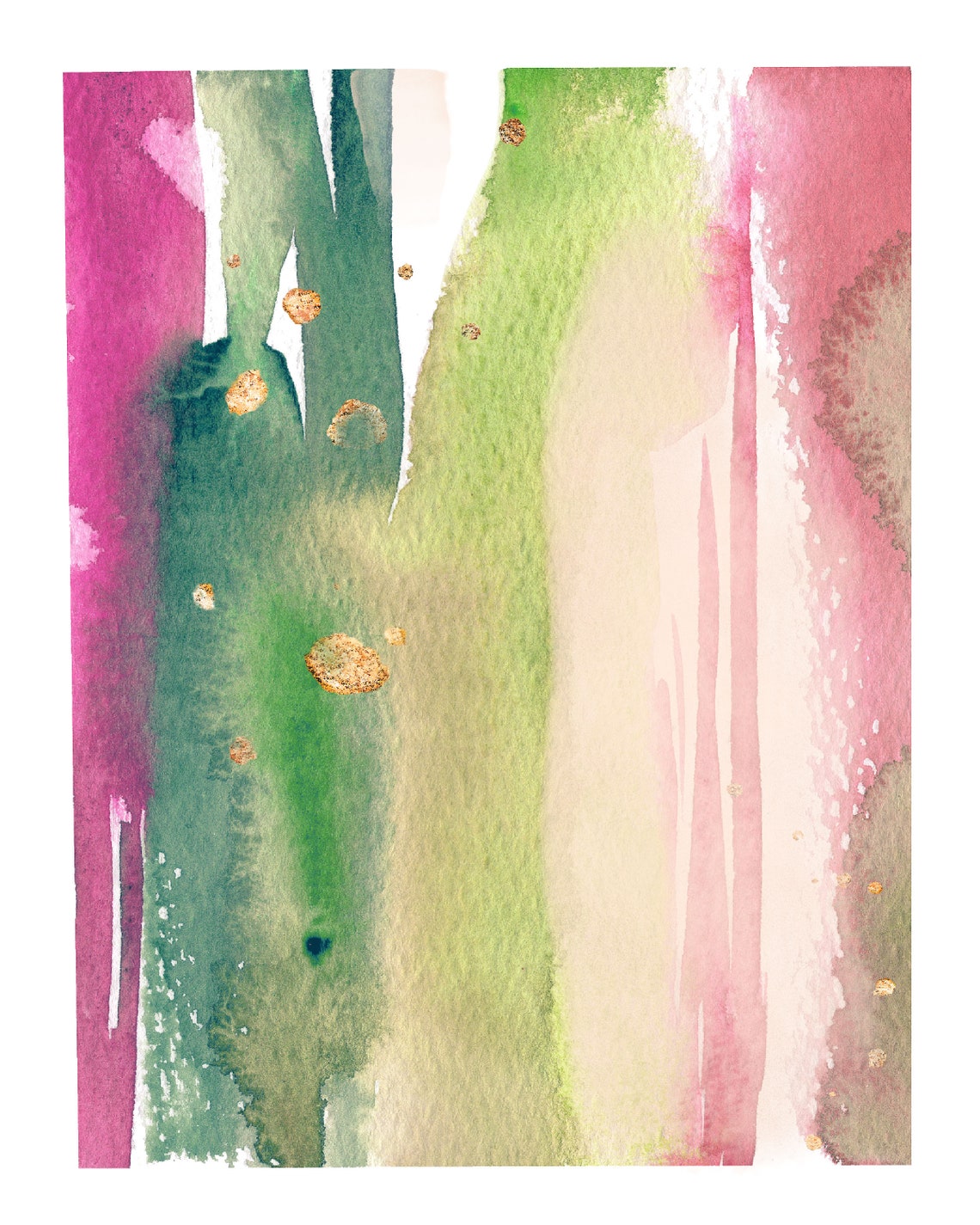 Pink Green Gold Watercolor Abstract Art Print Set of 2 Modern | Etsy