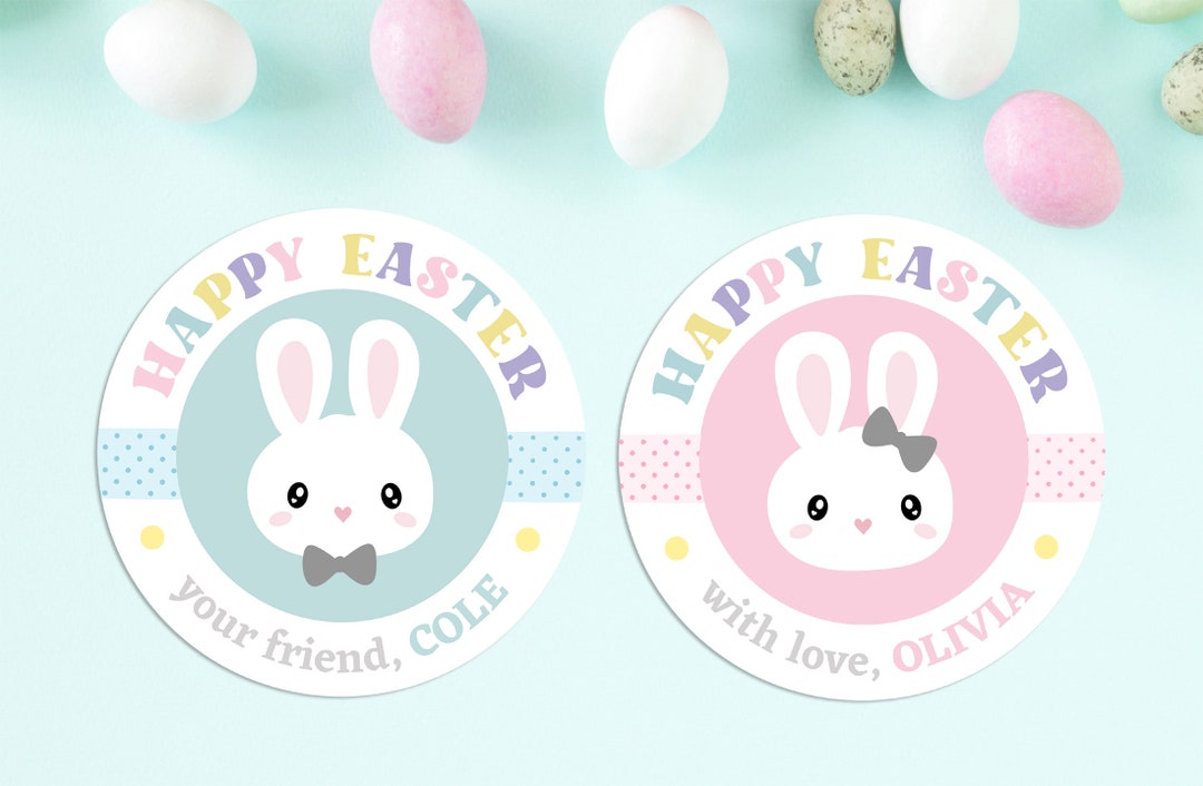 Personalized Easter Bunny Stickers, Pastel Easter Labels for Treat Bags ...