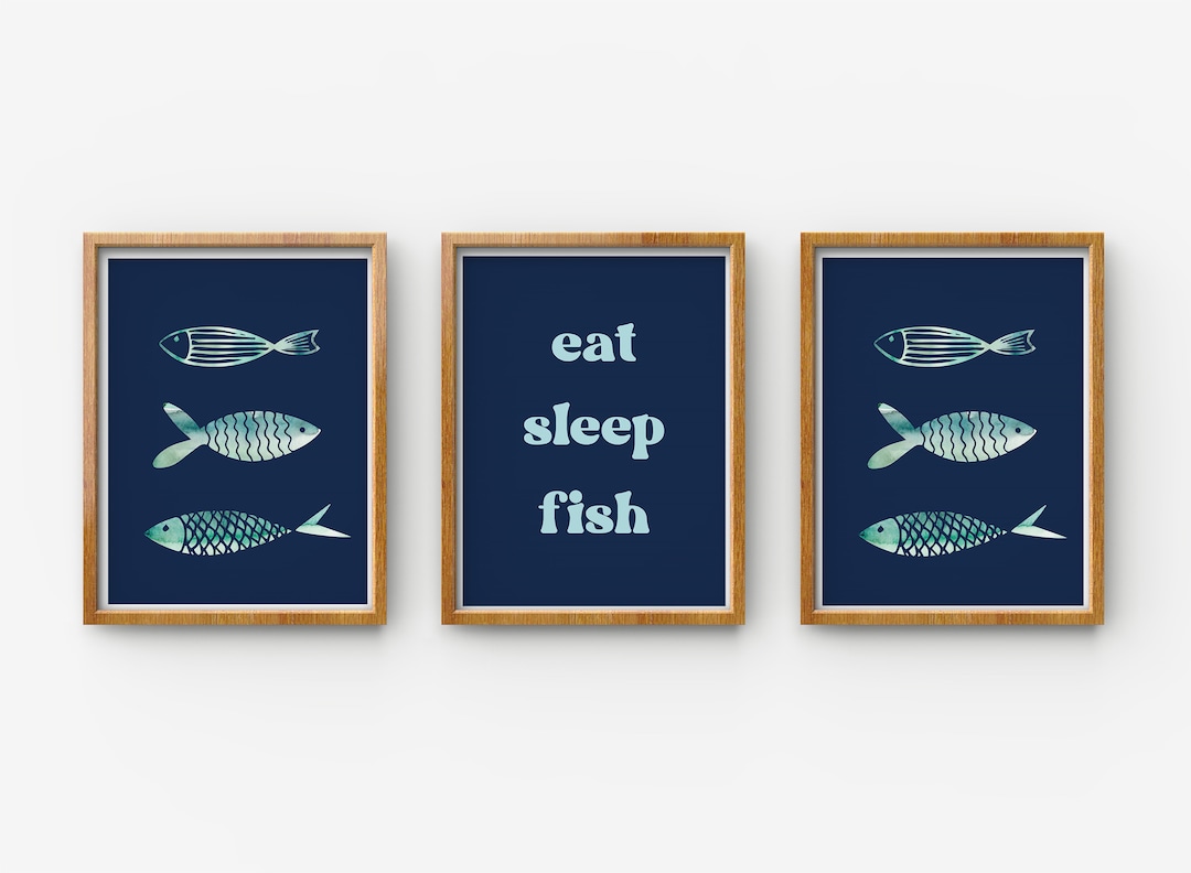 Fish Nursery Wall Art PRINTABLE, Eat Sleep Fish Boy's Room Print Set ...