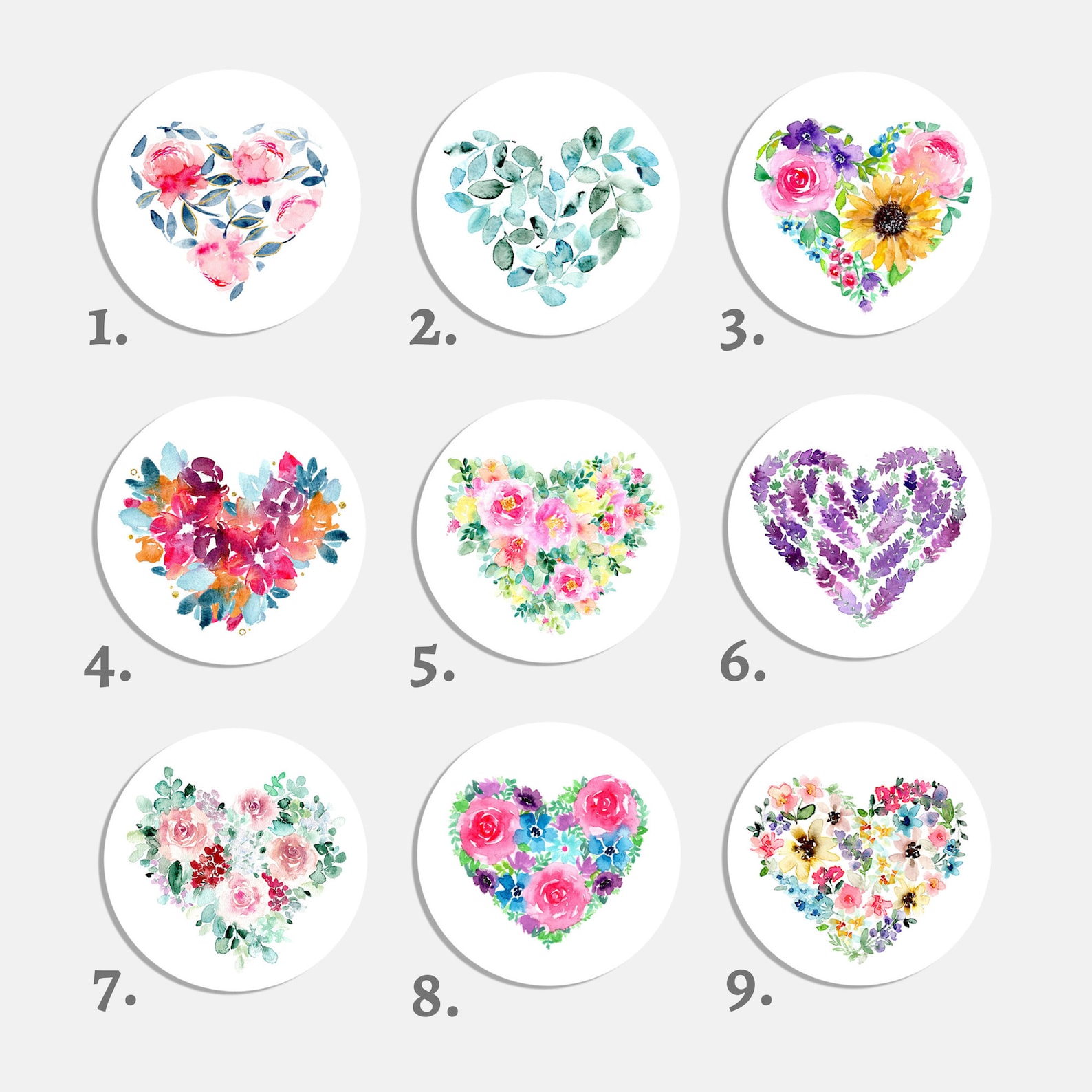 Flower Heart Envelope Seals, Colorful Floral Watercolor Stickers ...