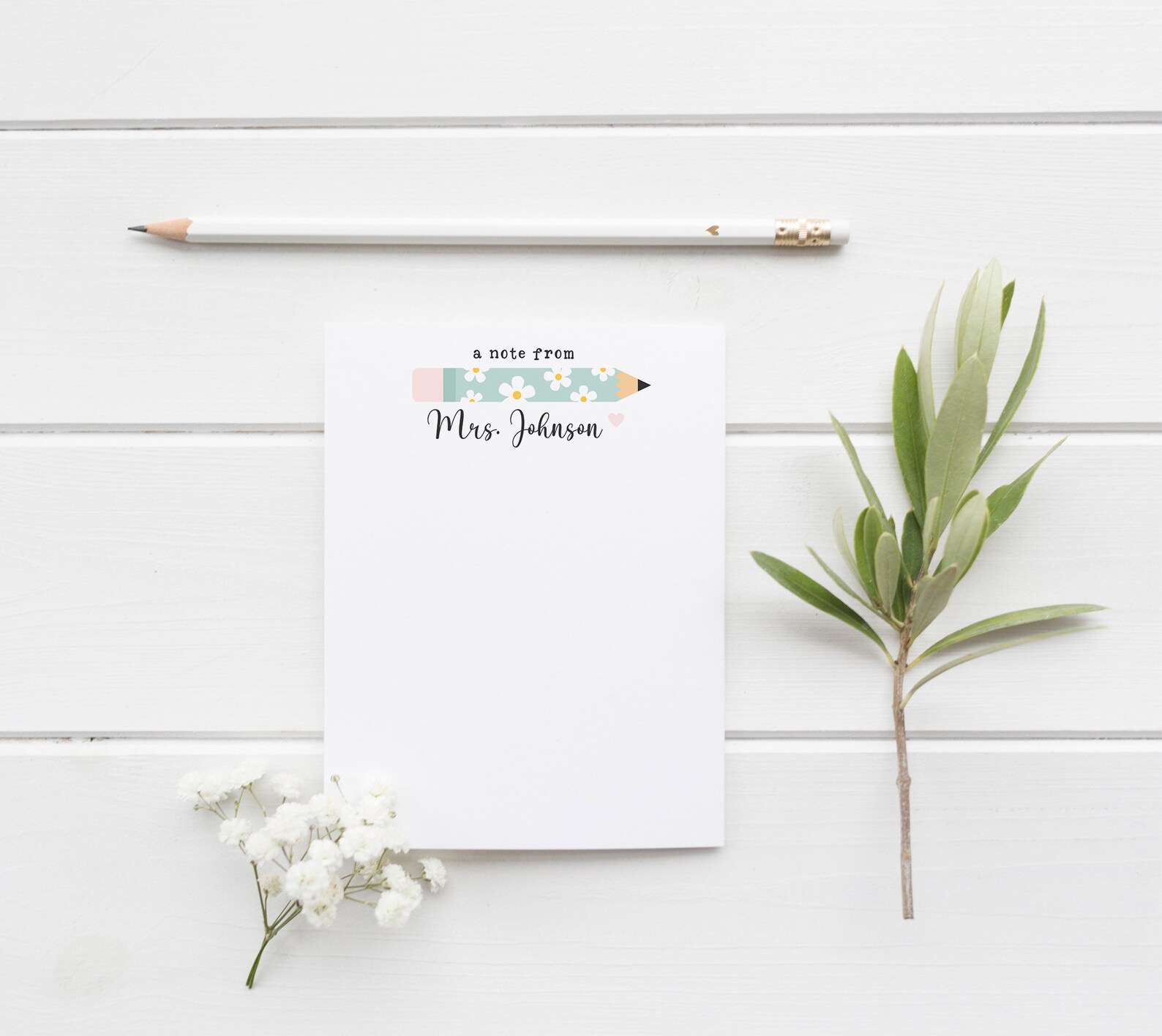 Teacher Note Pad Personalized, Custom Retro Daisy School Stationery ...