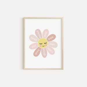 Pink Daisy Nursery PRINTABLE, Boho Positive Affirmations Kids Room ...