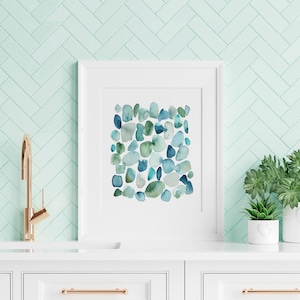 Sea Glass Abstract Art Print, Modern Coastal Wall Art, Blue Green Beach ...