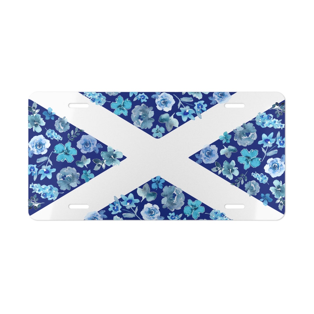 Scotland Flag License Plate, British Custom Car Tag, Floral Scottish ...