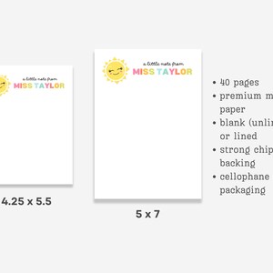 Teacher Note Pad Personalized, Custom School Stationery Name, Cute Sun ...