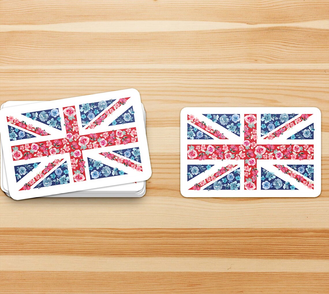 UK Flag Sticker, Union Jack Vinyl Decal, Watercolor Floral British Flag ...