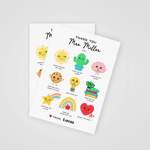 Personalized Teacher Appreciation Card, Cute Thank You Teacher End of ...