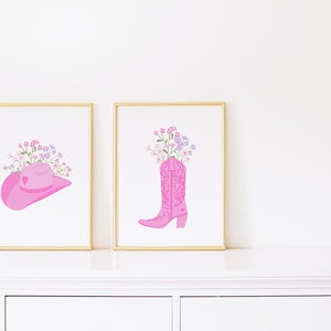 Pink Cowgirl Print Set, Modern Wildflower Western Decor, Matching Girly ...