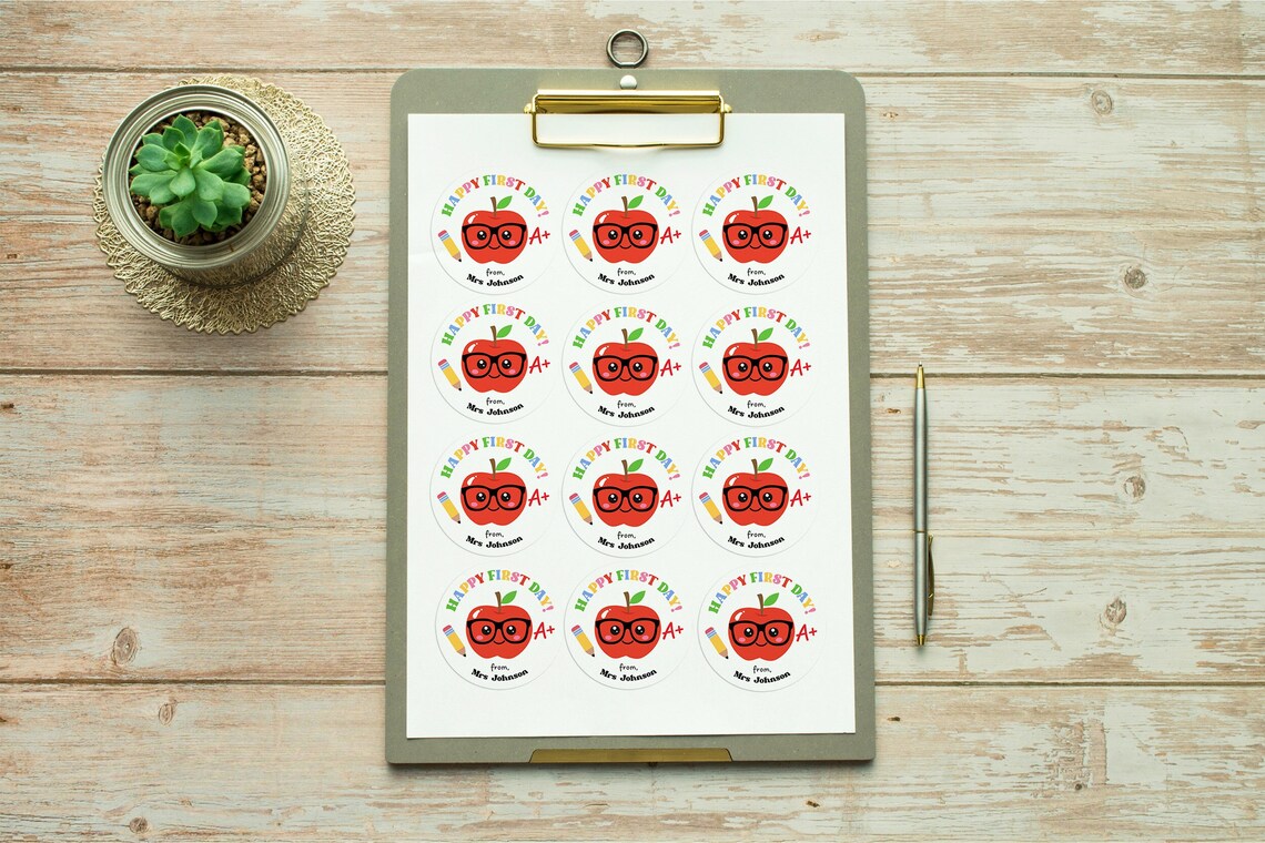 Happy First Day of School Stickers, Personalized Back to School Labels ...