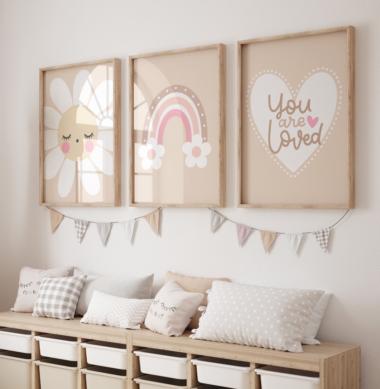 Neutral Daisy Nursery Wall Art, You Are Loved Modern Daisy Decor ...