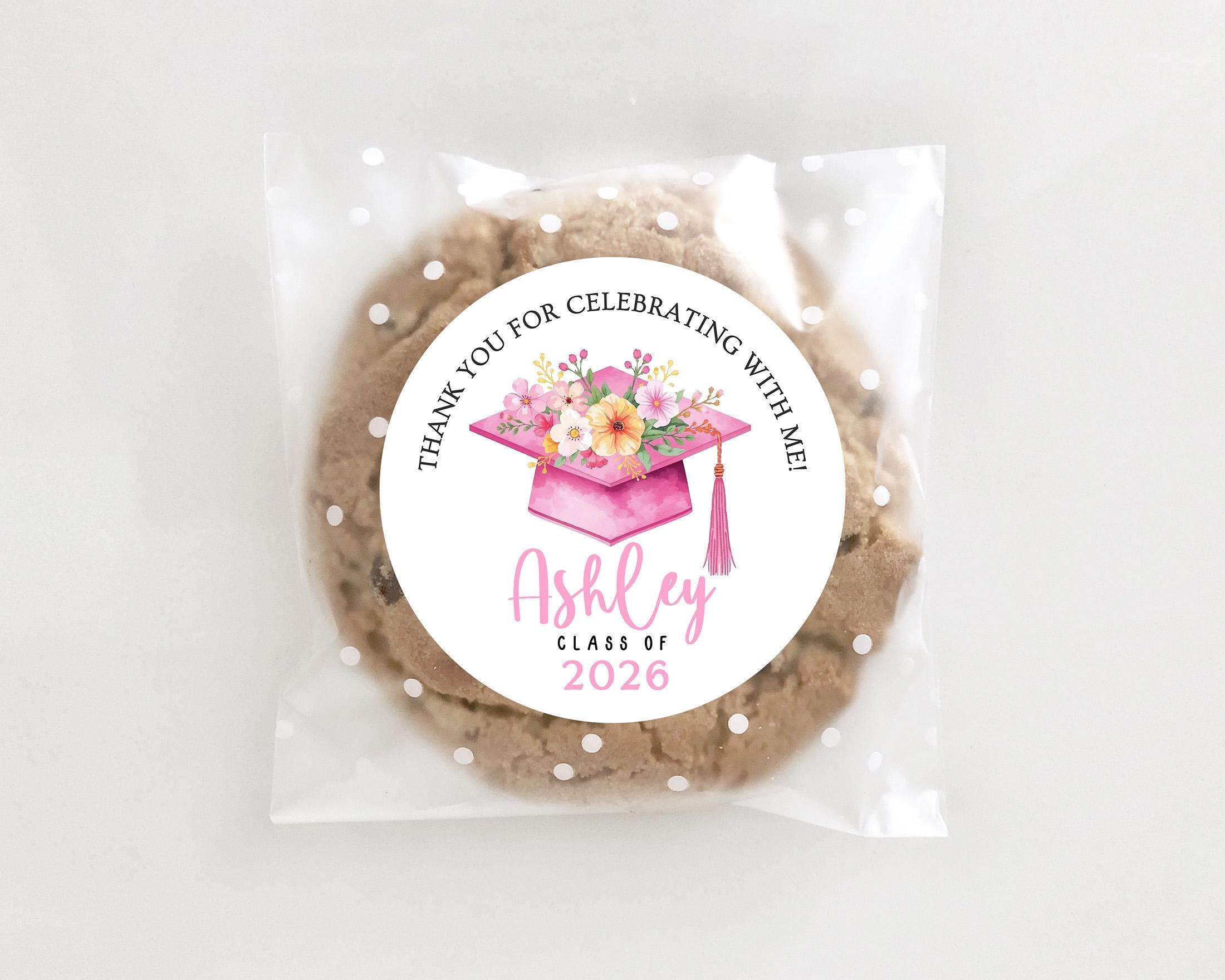 Pink Graduation Stickers Personalized, Girly Floral Grad Cap Favors ...