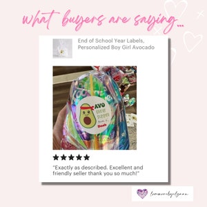 End of School Year Labels, Personalized Boy Girl Avocado Stickers ...