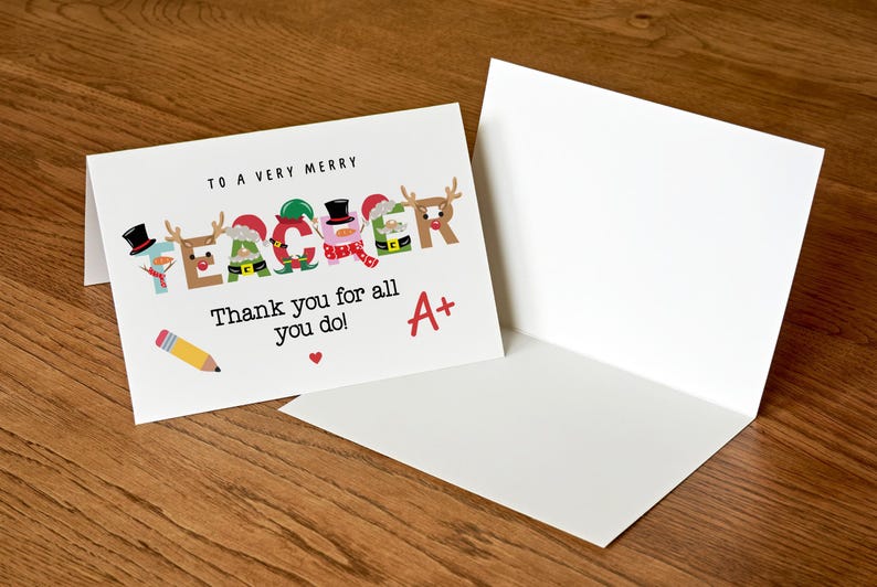 PRINTABLE Teacher Christmas Card, Thank You Holiday Card From Class ...