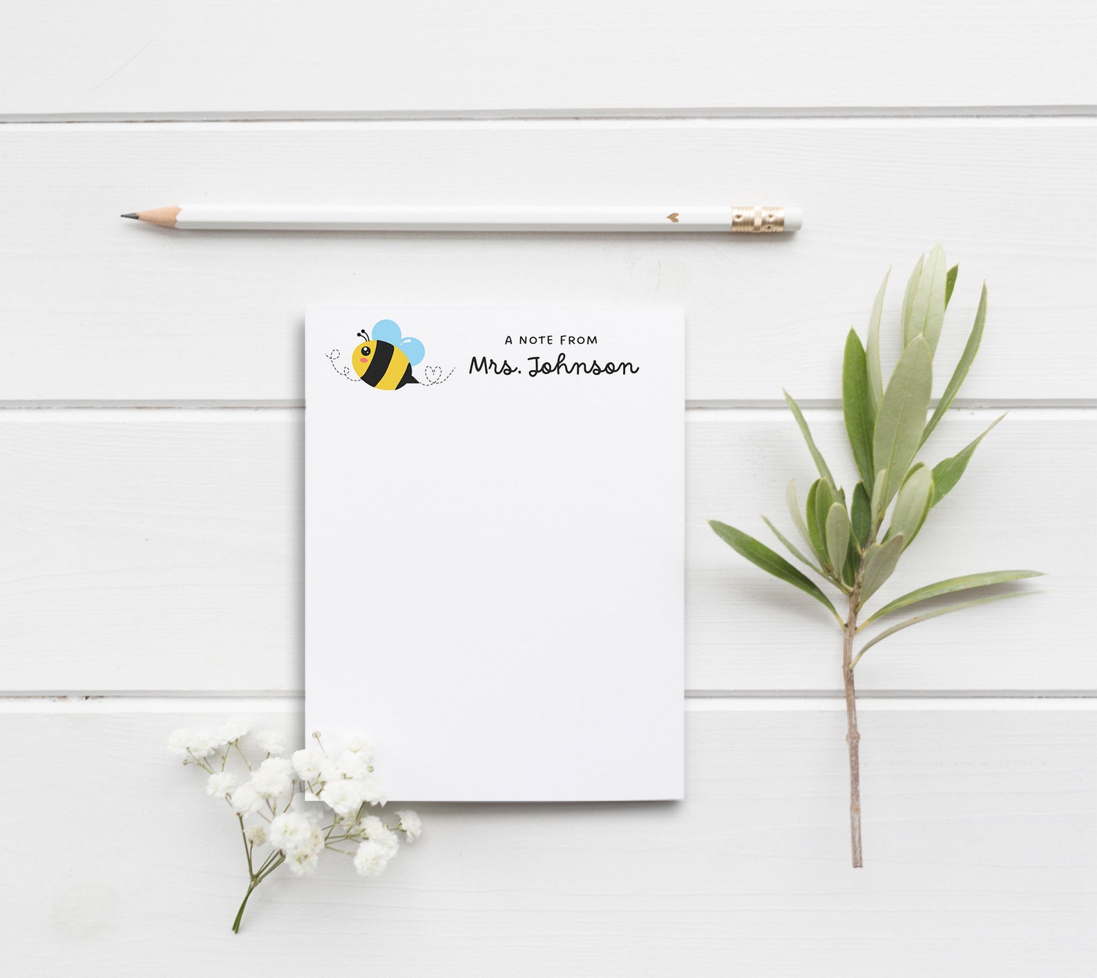 Teacher Note Pad Personalized, Custom School Stationery Name, Cute Bee ...
