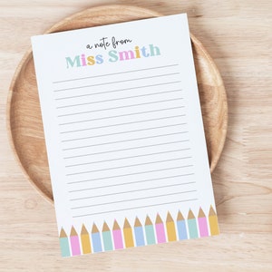 Teacher Note Pad Personalized, Colorful Custom School Stationery, Cute ...