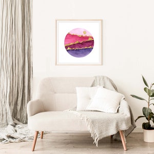 Jewel Tone Watercolor Abstract Art Print, Abstract Sunset Ruby Amethyst ...