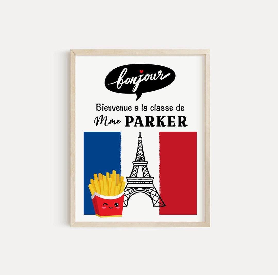 French Teacher Name Sign PRINTABLE, Custom Digital Bonjour Welcome to ...