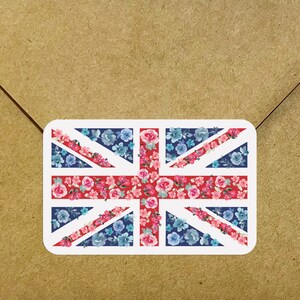 British Flag Stickers, Floral Union Jack Labels, Girly UK Flag Envelope ...