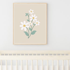 Daisy Nursery Wall Art, Neutral Modern Wildflower Decor, Boho Cream ...