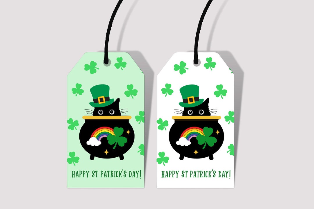 St Patrick's Day Gift Tag PRINTABLE, Irish Shamrock Rainbow Labels ...