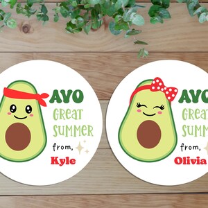 End of School Year Labels, Personalized Boy Girl Avocado Stickers ...