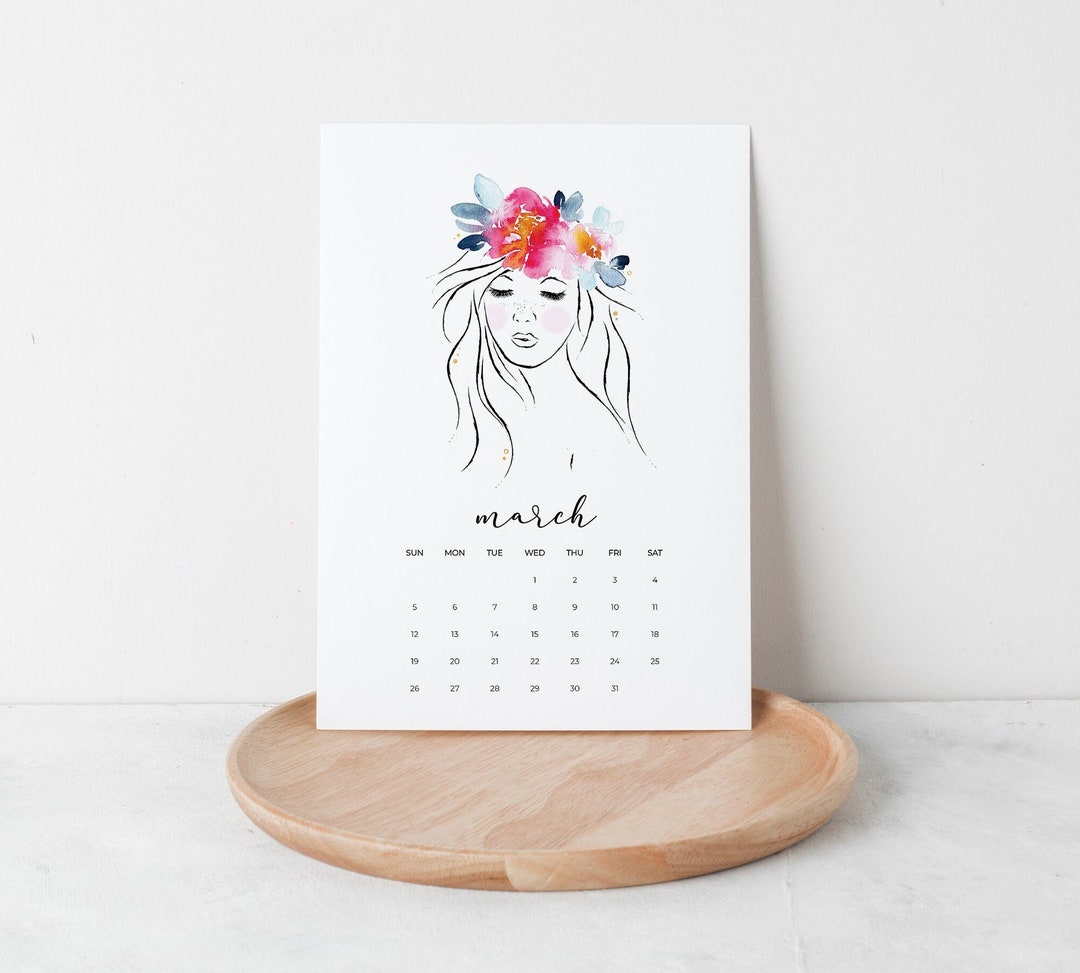 2024 Floral Desk Calendar, Watercolor Botanical Line Drawing Cards 5x7 ...