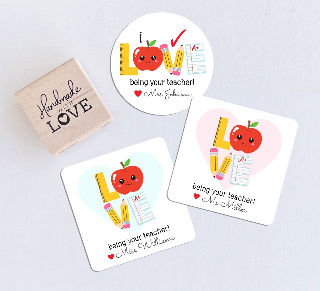 Personalized Teacher Valentine Stickers, Pencil Ruler Love Valentine's ...