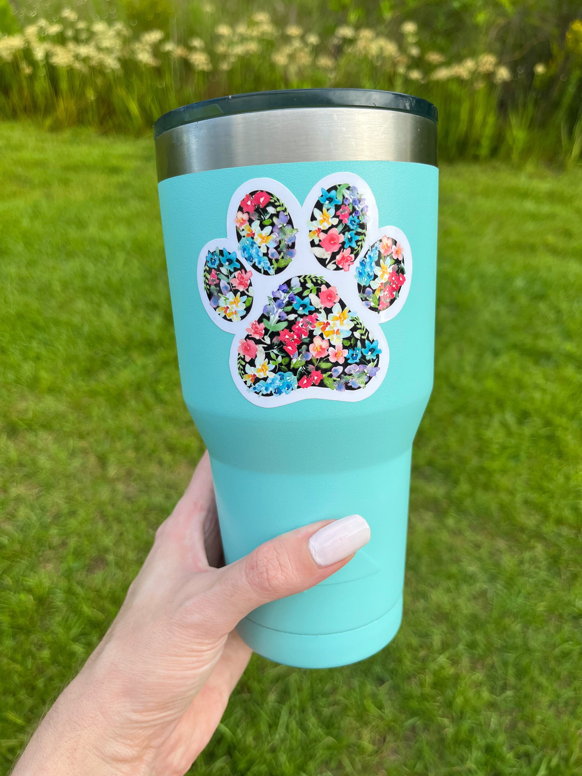Floral Paw Print Sticker Watercolor Flower Pet Paw Decal Cat - Etsy
