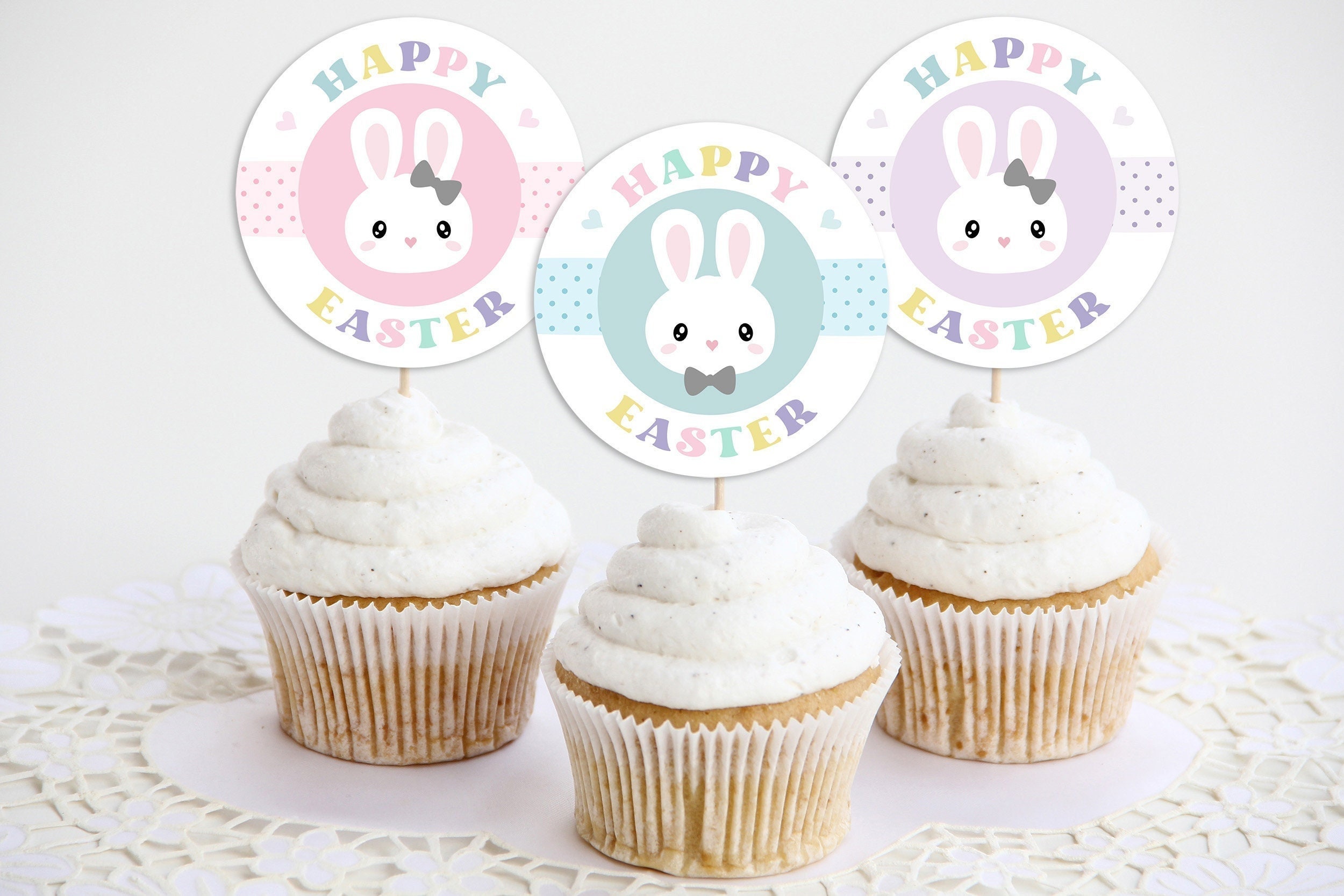 Easter Bunny Cupcake Toppers PRINTABLE Girl Boy Easter - Etsy