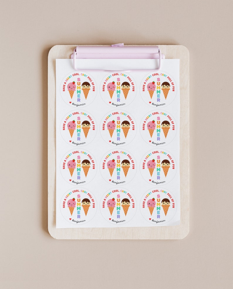 Personalized End of Year Stickers, Ice Cream Summer Break Labels, Kids ...