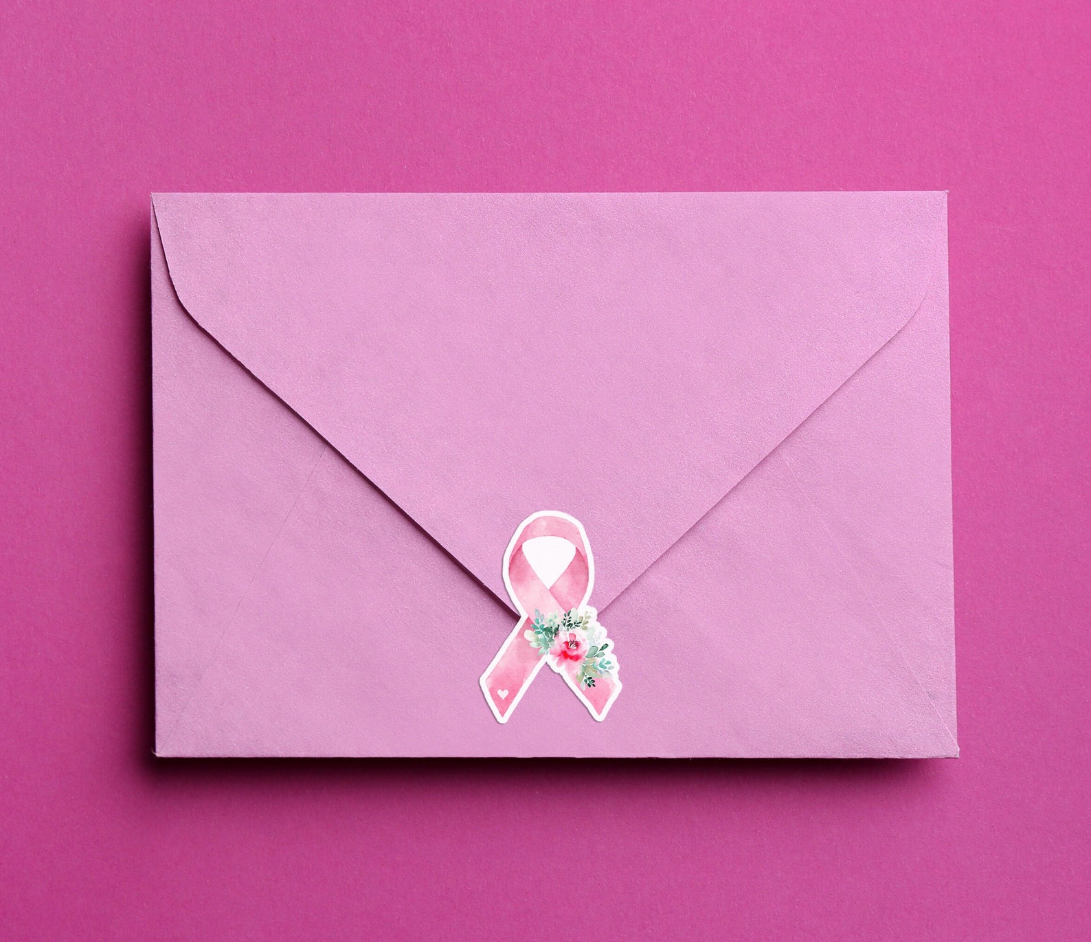 Pink Ribbon Breast Cancer Stickers, Watercolor Floral Seals, Breast ...