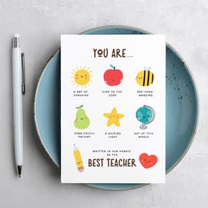 PRINTABLE Teacher Appreciation Card, Cute Thank You Best Teacher Note ...