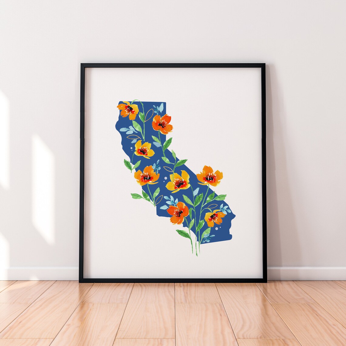 California Flowers State Art Print California Map Wall Art | Etsy