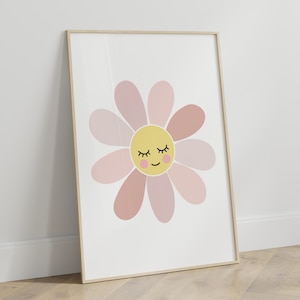 Neutral Daisy Nursery Wall Art, Personalized Boho Pink Decor, Floral ...
