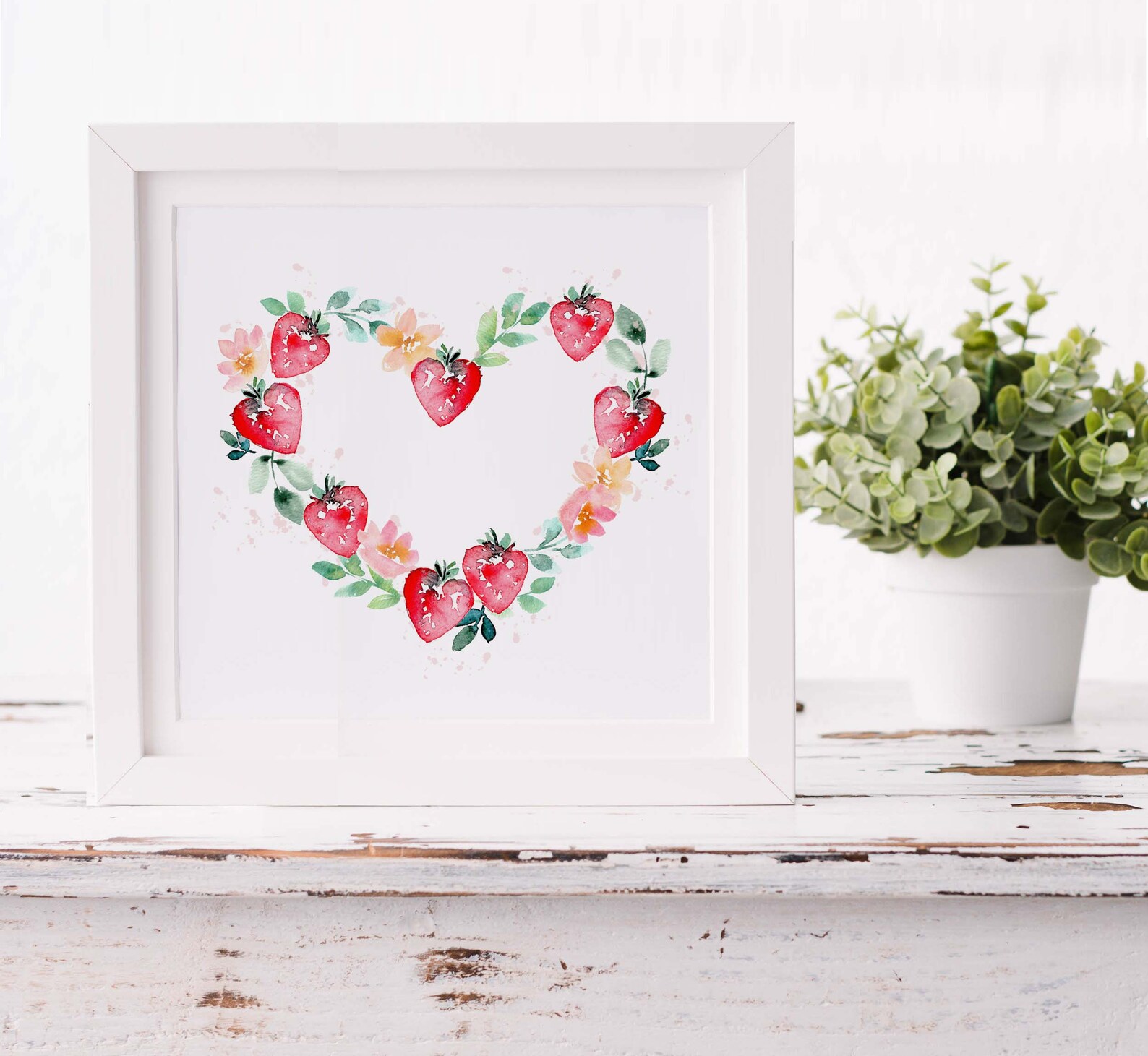 Strawberry Heart Art Print Watercolor Strawberries Nursery - Etsy